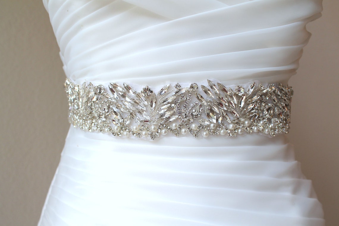 Austrian Crystal Leaf Bridal Sash. Beaded Rhinestone Pearl - Etsy