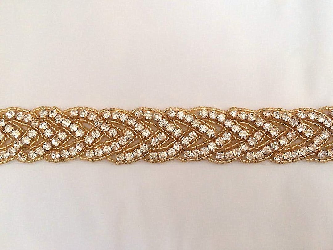 Gold Bridal Rhinestone Sash: Braided Crystal Wedding Belt - Etsy