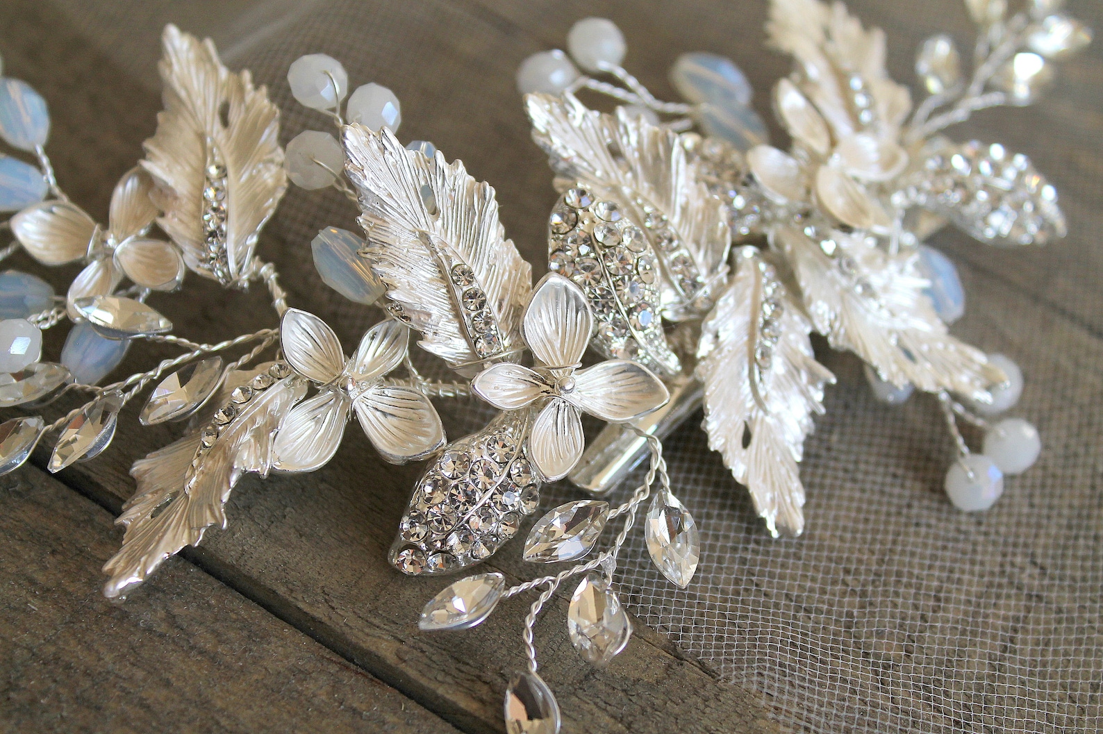 Silver Bridal Floral Jewel Headpiece. Opal Crystal Flower - Etsy