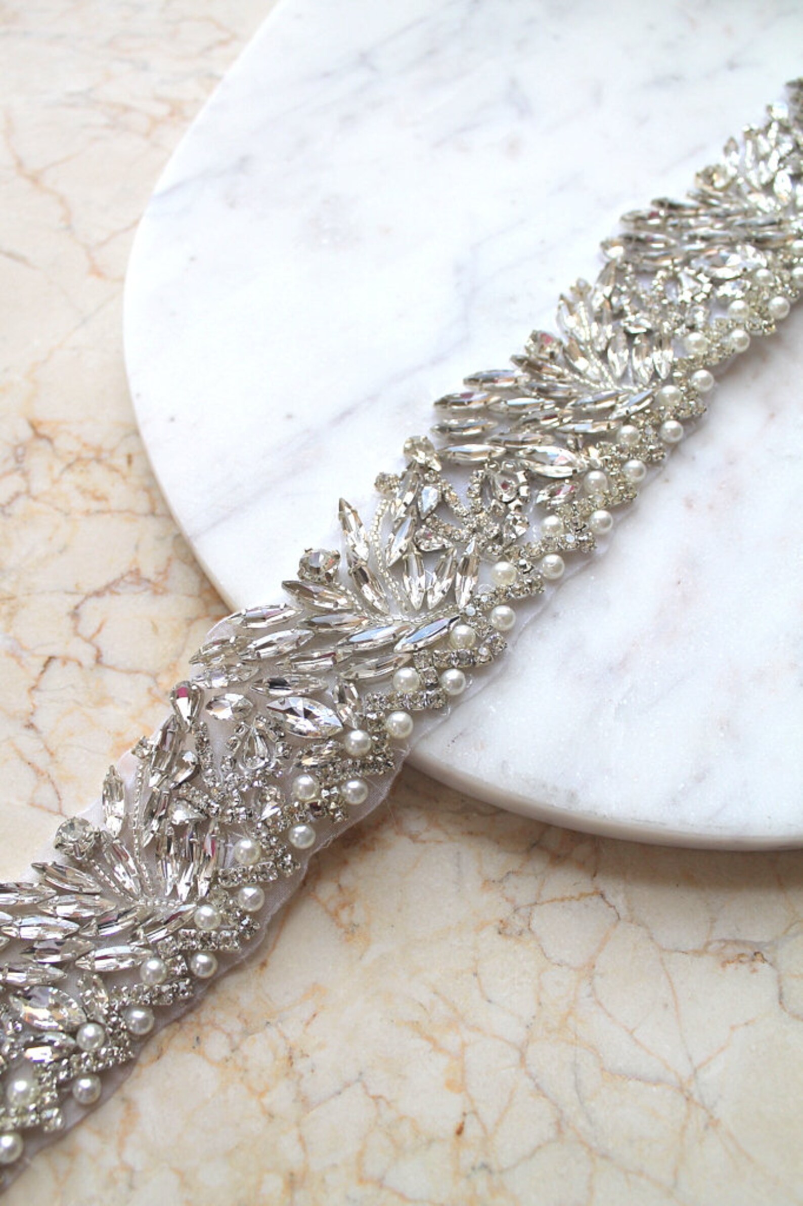 Austrian Crystal Leaf Bridal Sash. Beaded Rhinestone Pearl - Etsy