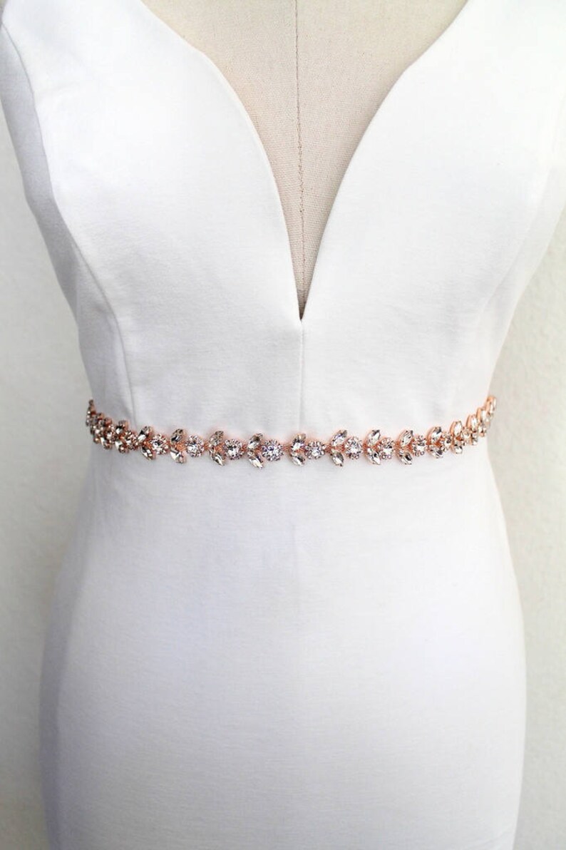 Bridal Rose Gold Crystal Flower Belt. Blush Thin Rhinestone - Etsy