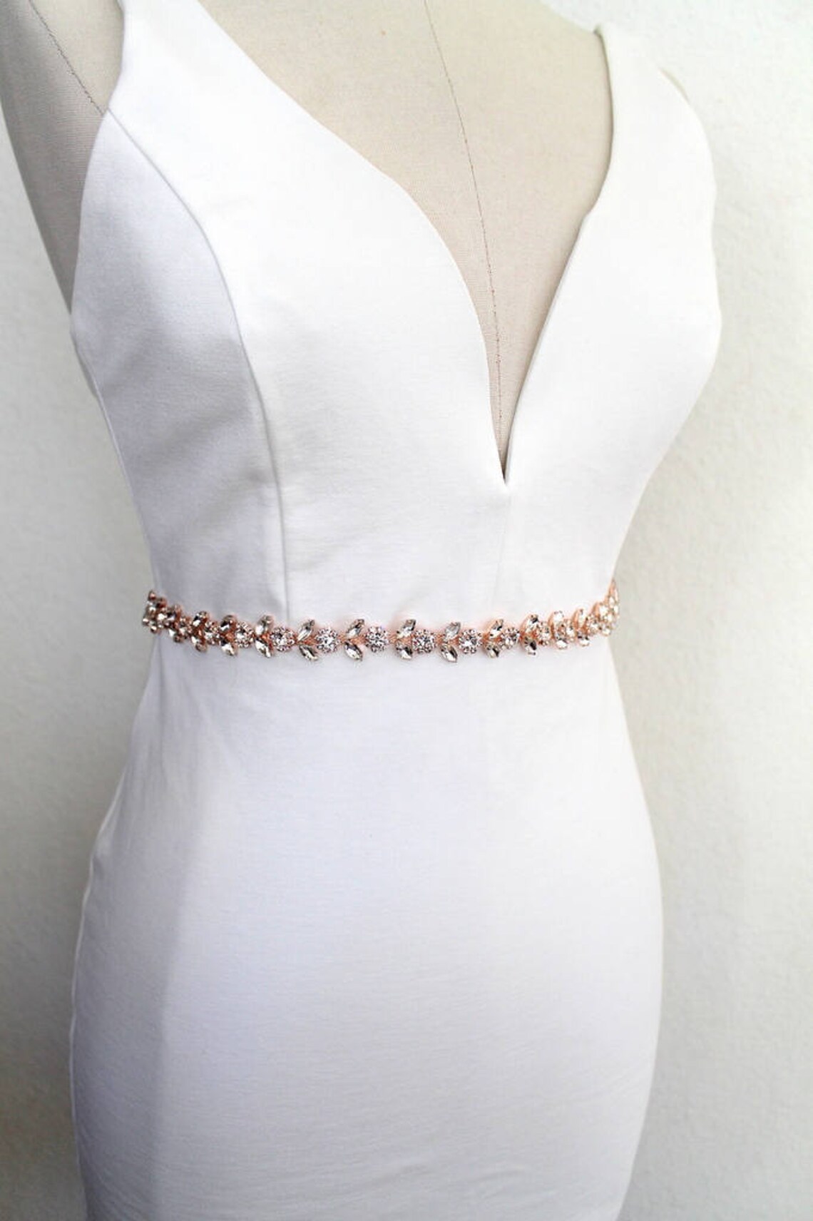 Bridal Rose gold Crystal Flower Belt. Blush Thin Rhinestone | Etsy