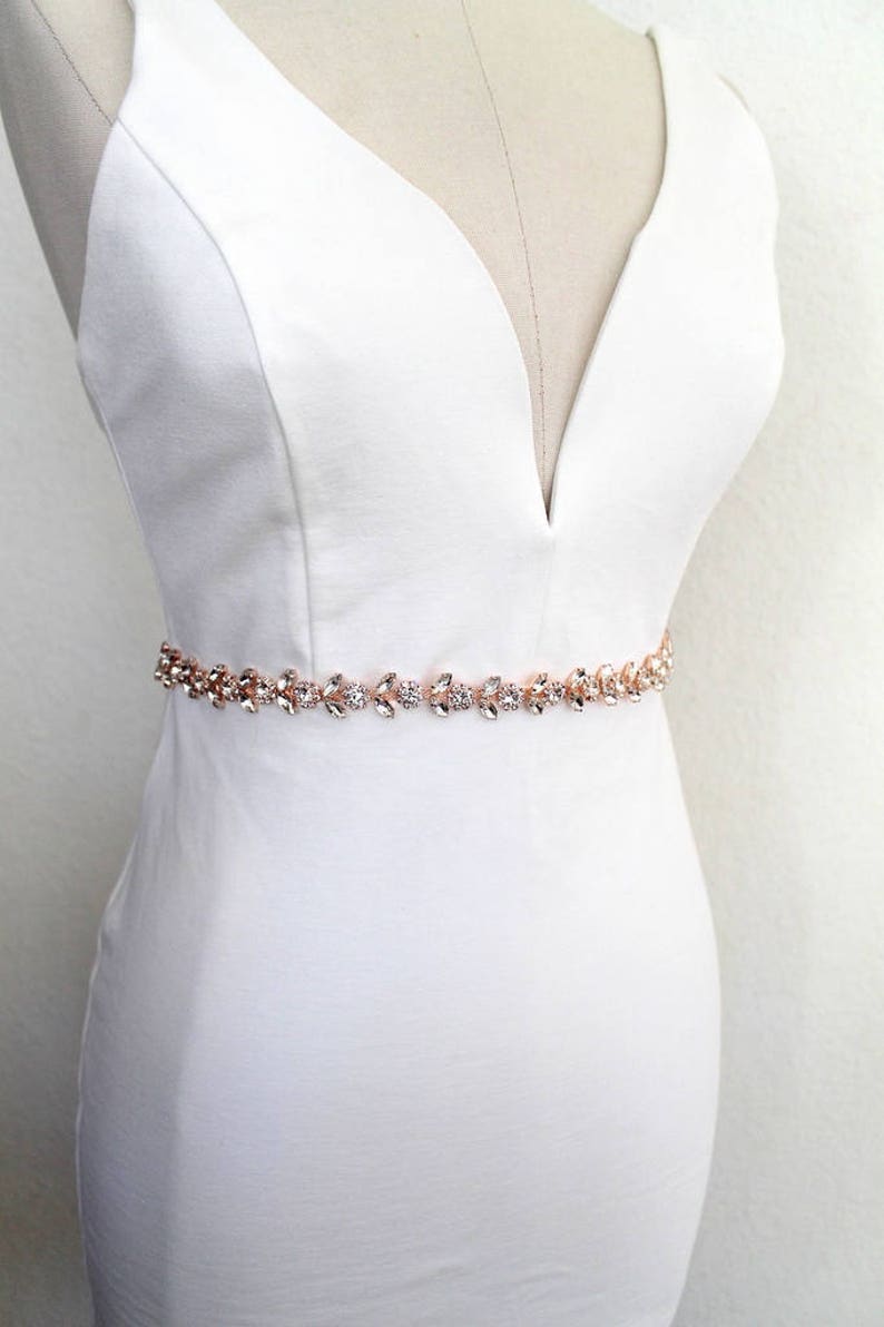 Bridal Rose Gold Crystal Flower Belt. Blush Thin Rhinestone - Etsy