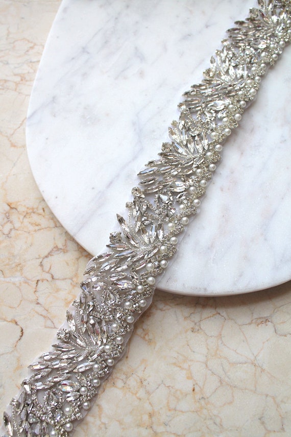 Austrian Crystal Leaf Bridal Sash. Beaded Rhinestone Pearl - Etsy