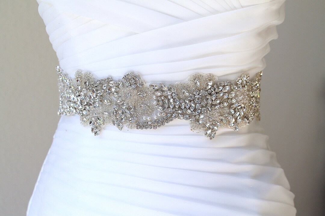35% SALE. Silver Bridal Crystal Sash. Haute Couture Rhinestone Beaded ...