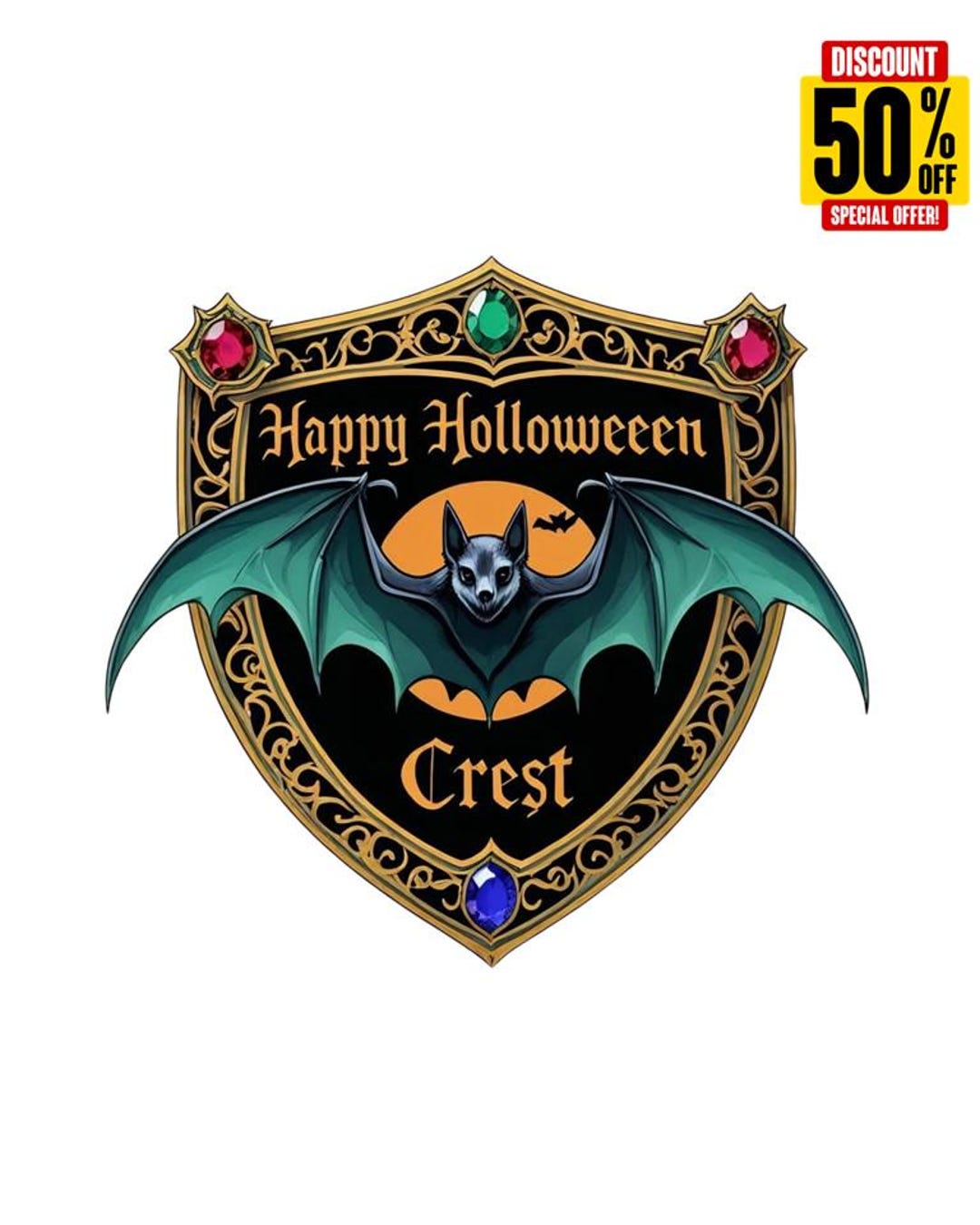 Medieval Gothic Halloween Crest Svg Png | Bat Shield With Filigree ...