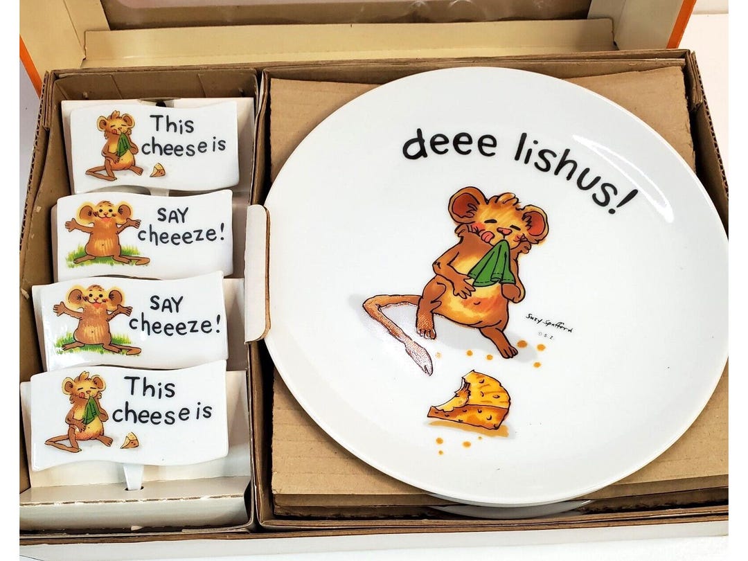 Vintage 1976 Suzy Zoo Mice Porcelain Cheese Plates & Markers Enesco ...