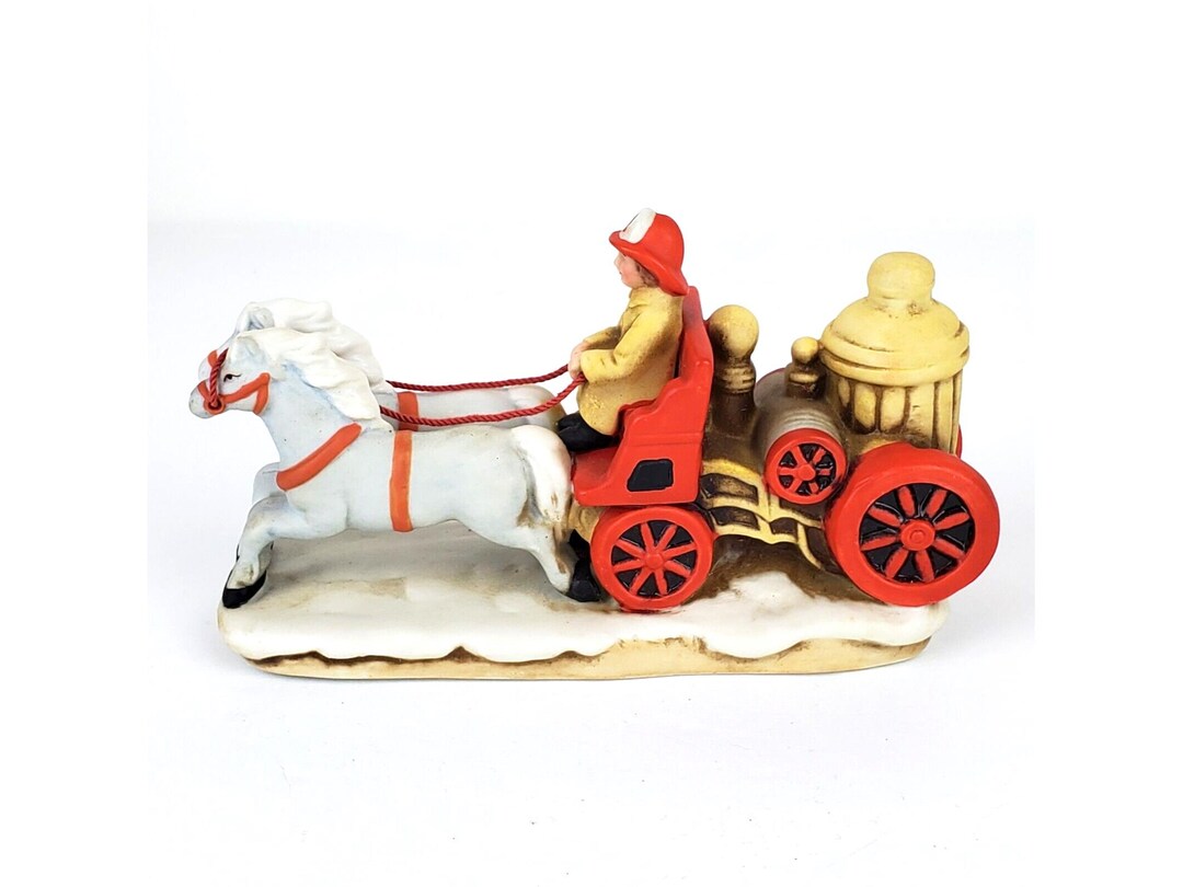 Vtg Geo Z Lefton Horse Drawn Fire Engine Firefighting Christmas Village ...