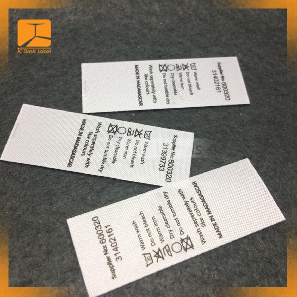 300 Fabric Labels, Custom Printed Satin, Folded Care Label, Black ...
