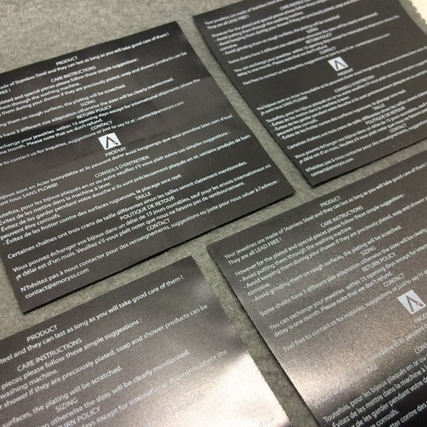 100 black satin labels satin printed labels satin labels | Etsy