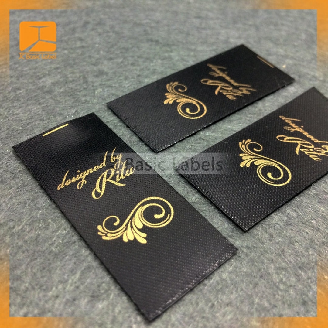 100 Custom Satin Labels, Gold Printed Label, Gold Satin Label, Black ...