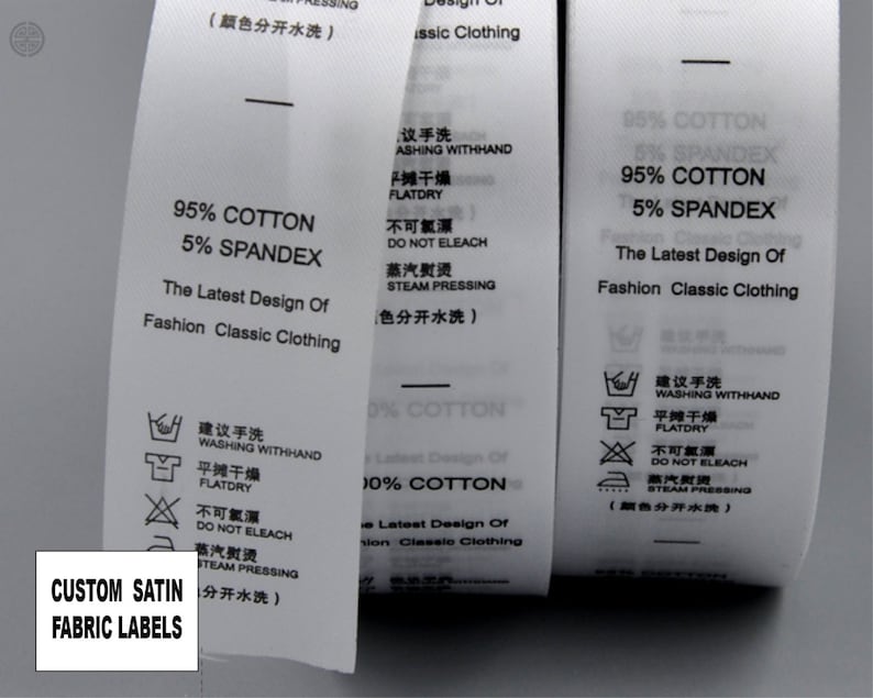 1000 Fabric Labels, Custom Satin Labels, Black Printed on White Satin A ...