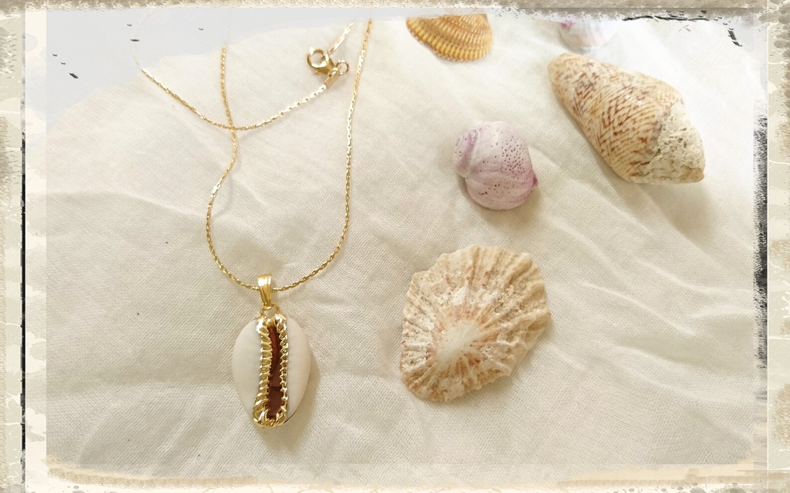 Caribbean Jewelry, Bohemian Shell Necklace, Nautical Shell Charm, Gold ...