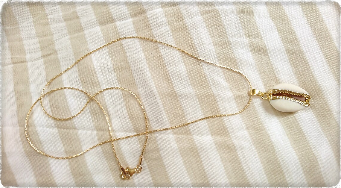Caribbean Jewelry, Bohemian Shell Necklace, Nautical Shell Charm, Gold ...