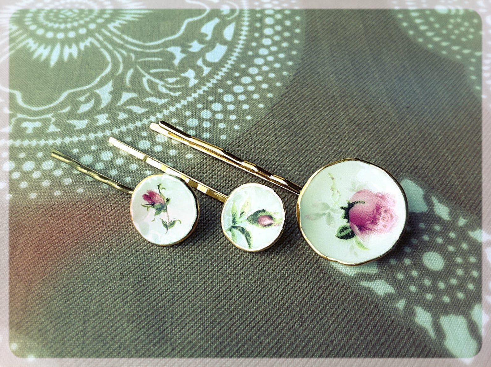 Boho Chic Gold Vintage Porcelain Rosebud Bobby Pin - Etsy
