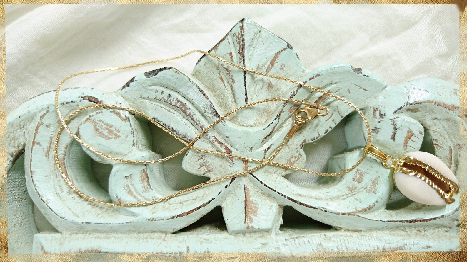 Caribbean Jewelry, Bohemian Shell Necklace, Nautical Shell Charm, Gold ...