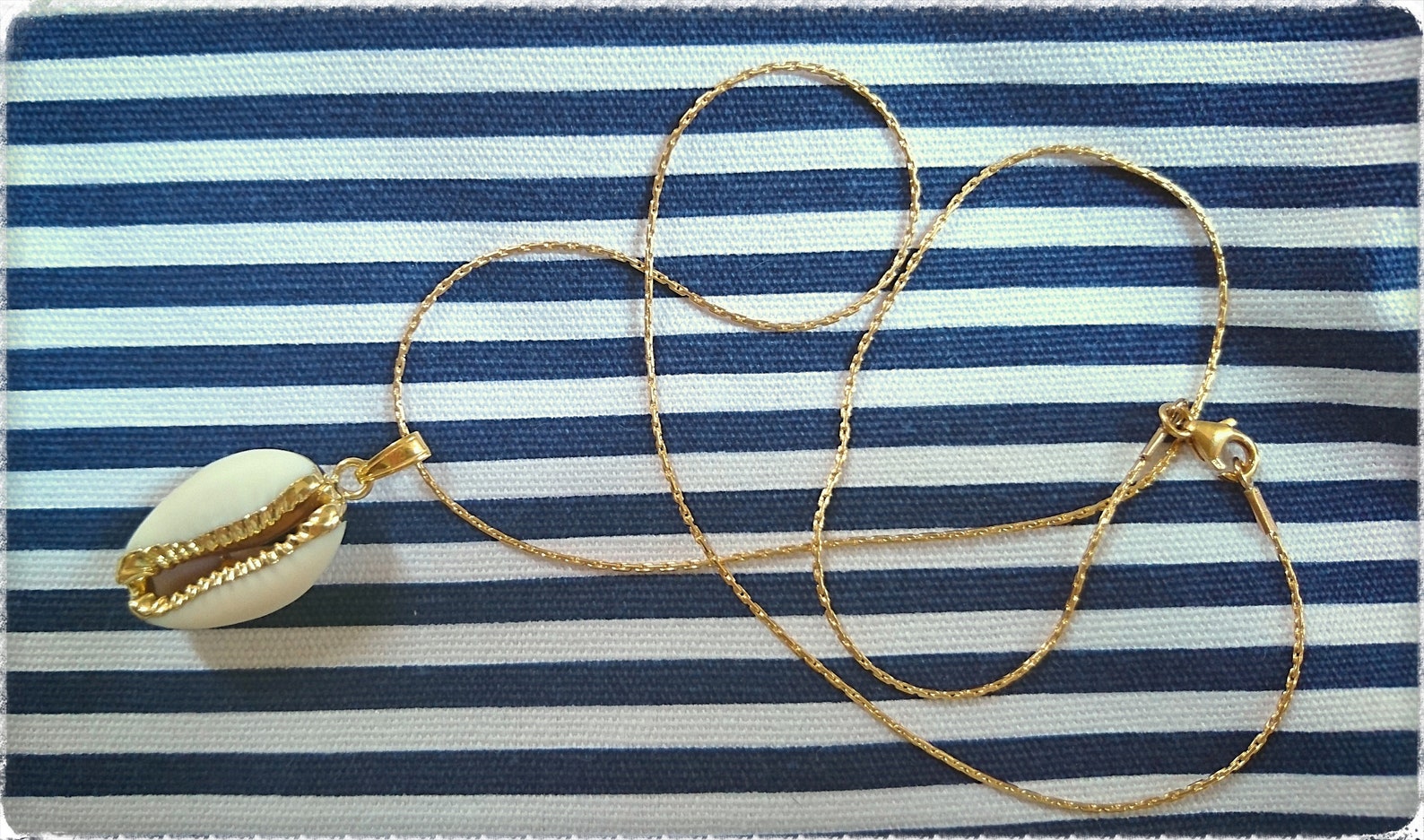Caribbean Jewelry, Bohemian Shell Necklace, Nautical Shell Charm, Gold ...
