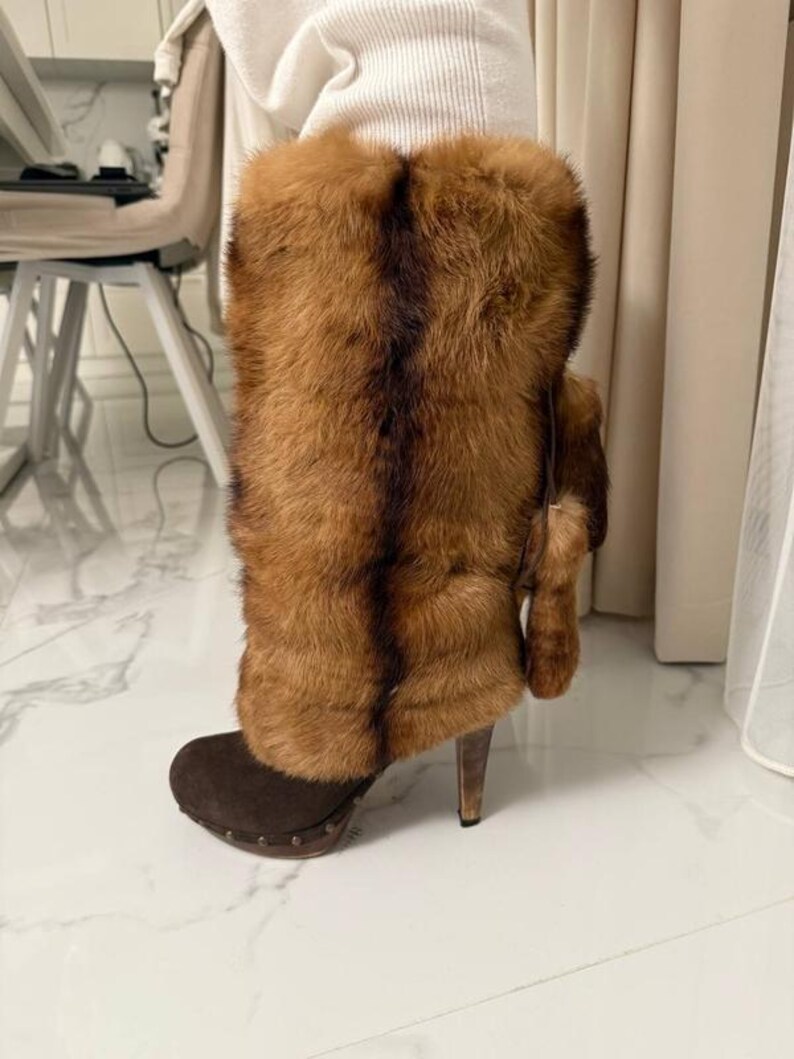 Women’s Fur Boots With Heel – Fur Winter Boots – Size 39 - Etsy