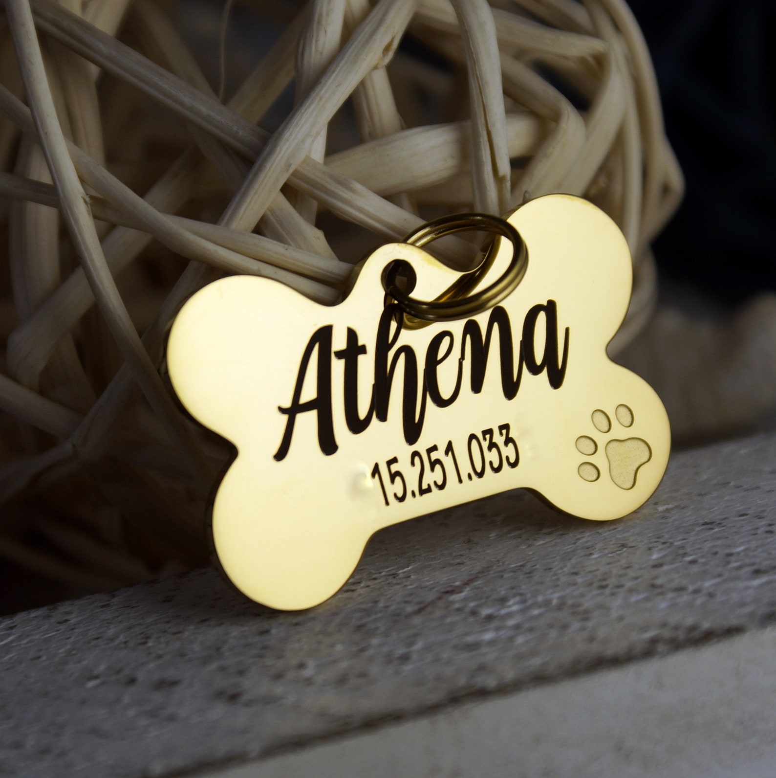 Gold Dog Tag for Dogs Personalized Dog Bone ID Tag With Cute - Etsy