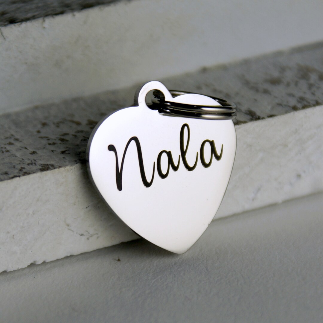 Small Silver Heart Pet Tag, Small Heart Tag, Dog or Cat Name Tag, ID ...