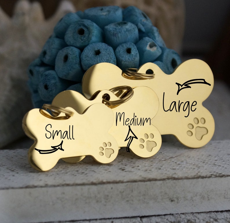 Gold Dog Bone ID Tag With Dog Paw: Personalized Stainless Steel Pet ...