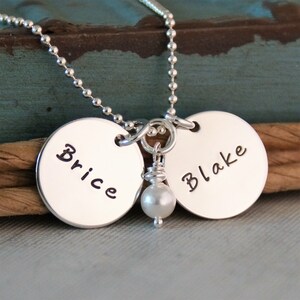 Two Name Tags With Names / Mommy Necklace / Personalized Jewelry / Hand ...