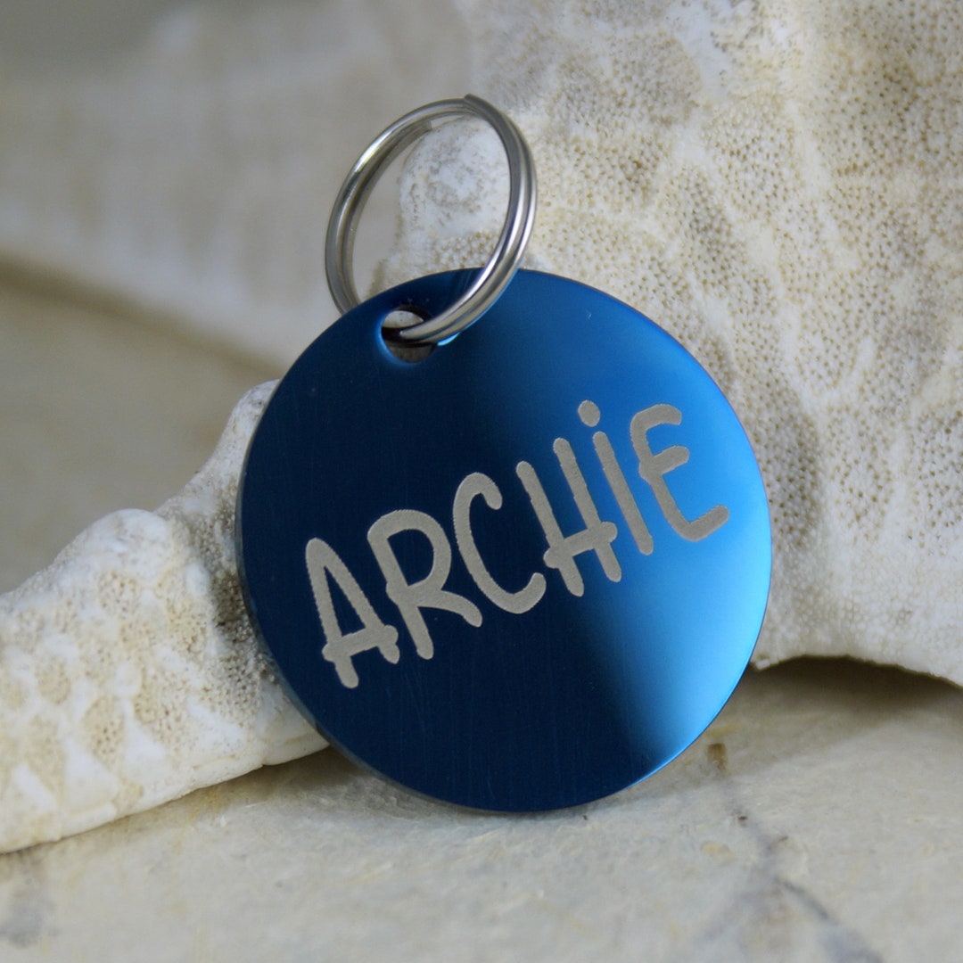 Personalized Blue Dog Tag: Engraved Stainless Steel Pet ID - Etsy