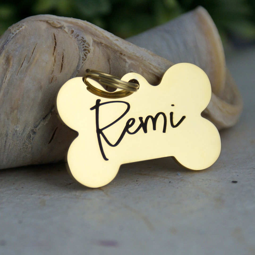 Personalized Gold Dog ID Tag: Stainless Steel Bone Name Tag - Etsy