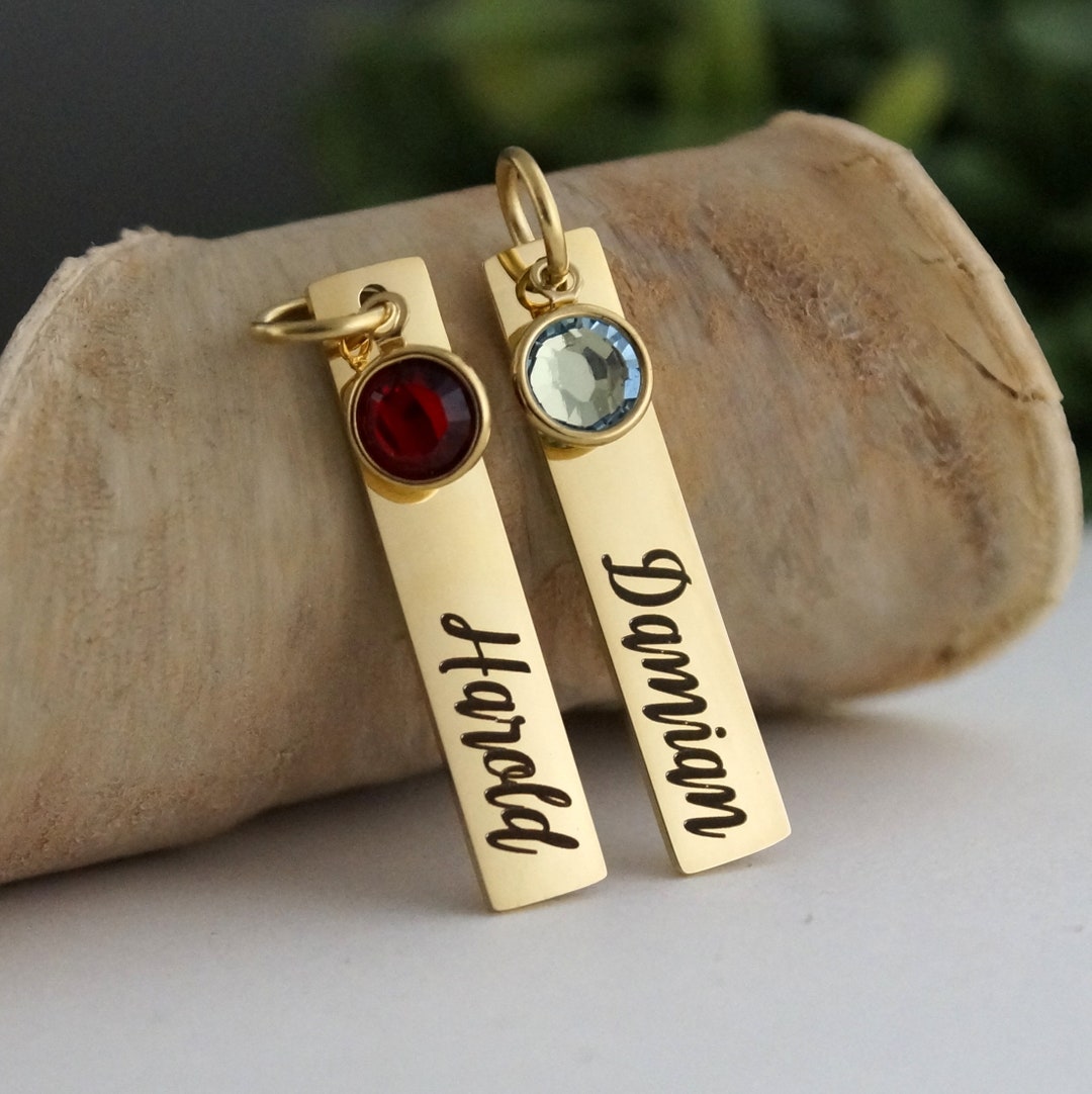 Vertical Name Tag • Bar Name Tag With Birthstone • Double Sided ...