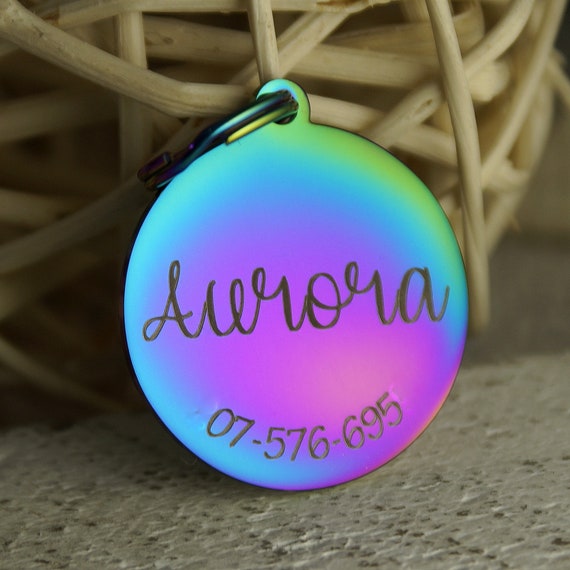 Personalized Rainbow Color Dog Collar Tag Dog Name Tag Pet | Etsy