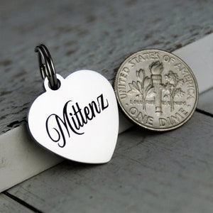 Small Silver Heart Pet Tag, Small Heart Tag, Dog or Cat Name Tag, ID ...