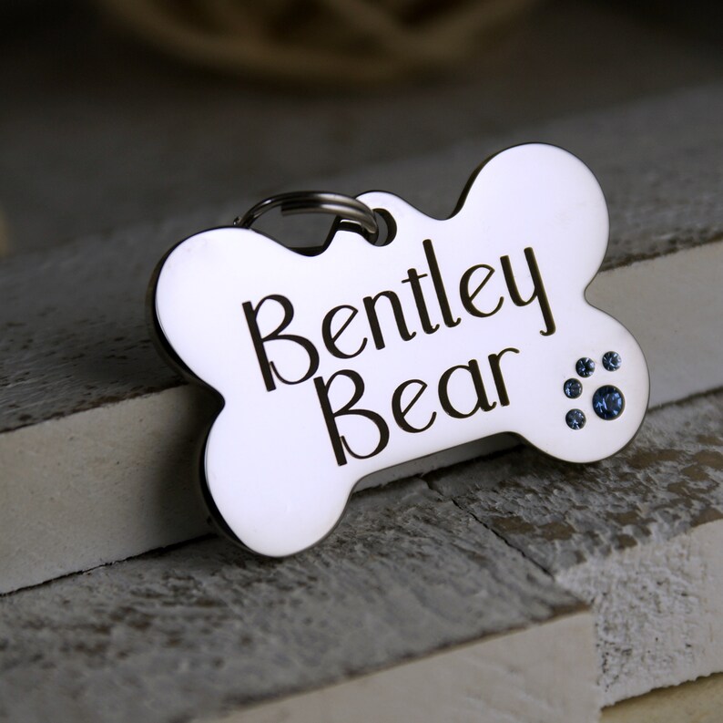 Personalized Dog Tag With Blue Crystals Dog Name Tag Dog - Etsy