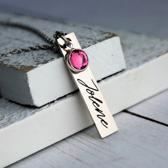 Double sided engraved bar necklace store