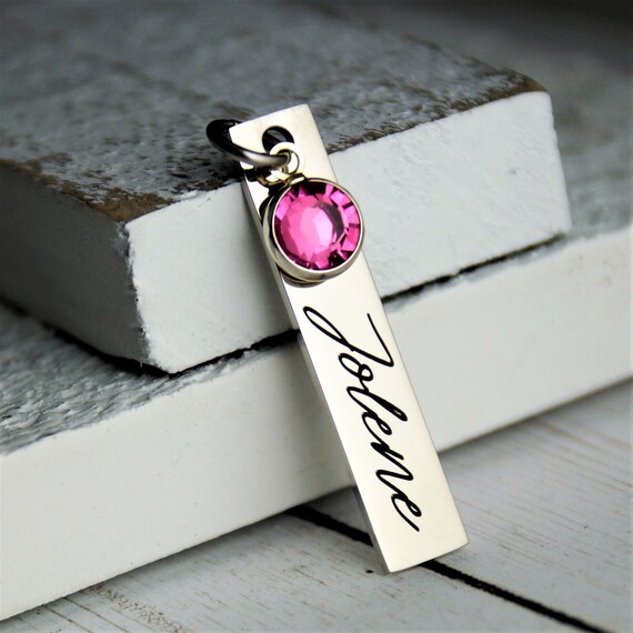 Vertical Name Tag Bar Name Tag With Birthstone Double | Etsy
