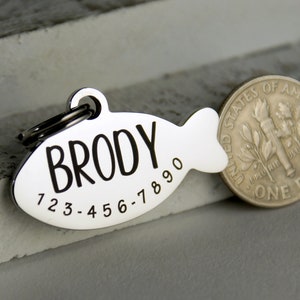 Cat ID Tag With • Cat Name Tag • ID Tag for Cats • Stainless Steel Big ...