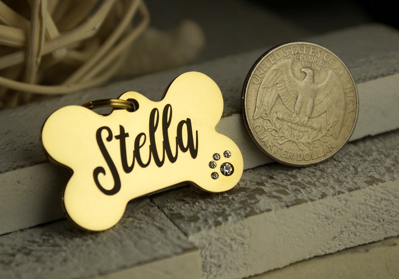Personalized Gold Dog Tag With Crystals Dog Name Tag Dog - Etsy