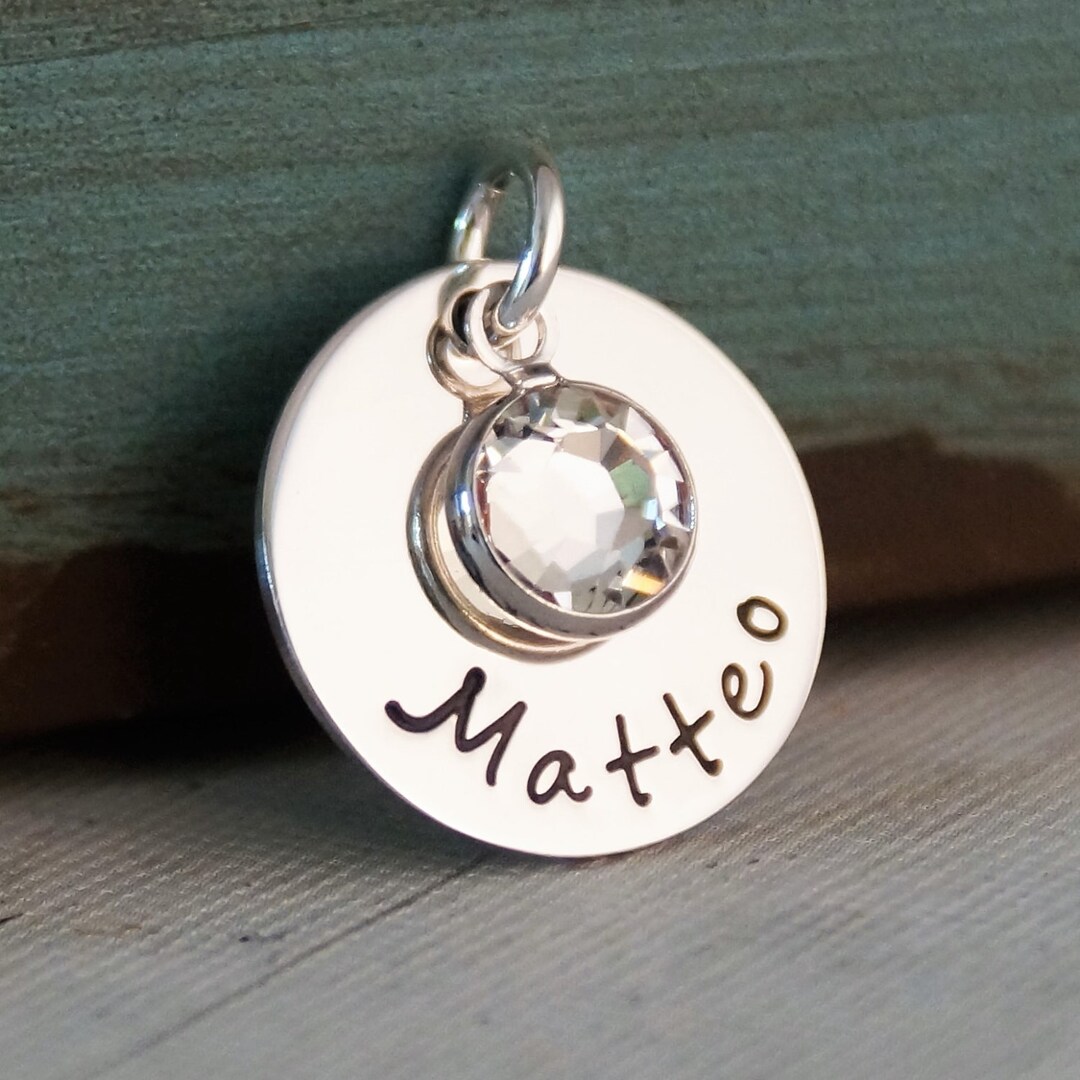 One Name Small Flat Tag Charm Sterling Silver Hand Stamped Round Disc ...