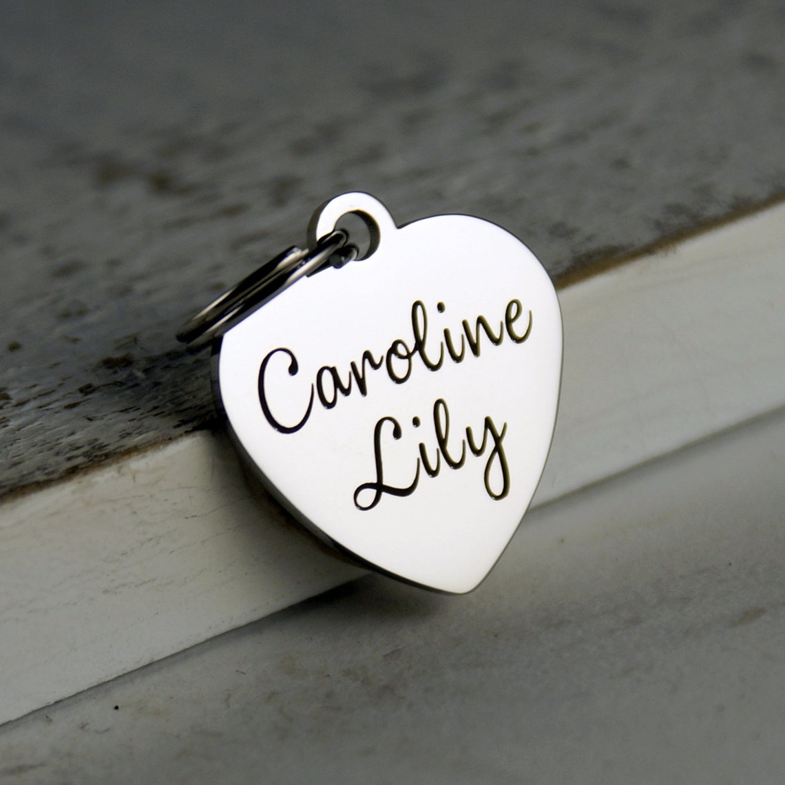 Small Silver Heart Pet Tag Small Heart Tag Dog or Cat Name | Etsy