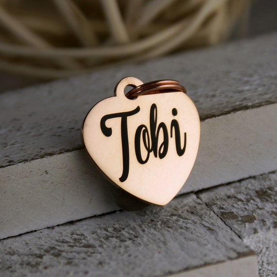 Small Rose Gold Heart Id Tag Small Heart Tag Dog or Cat Name - Etsy