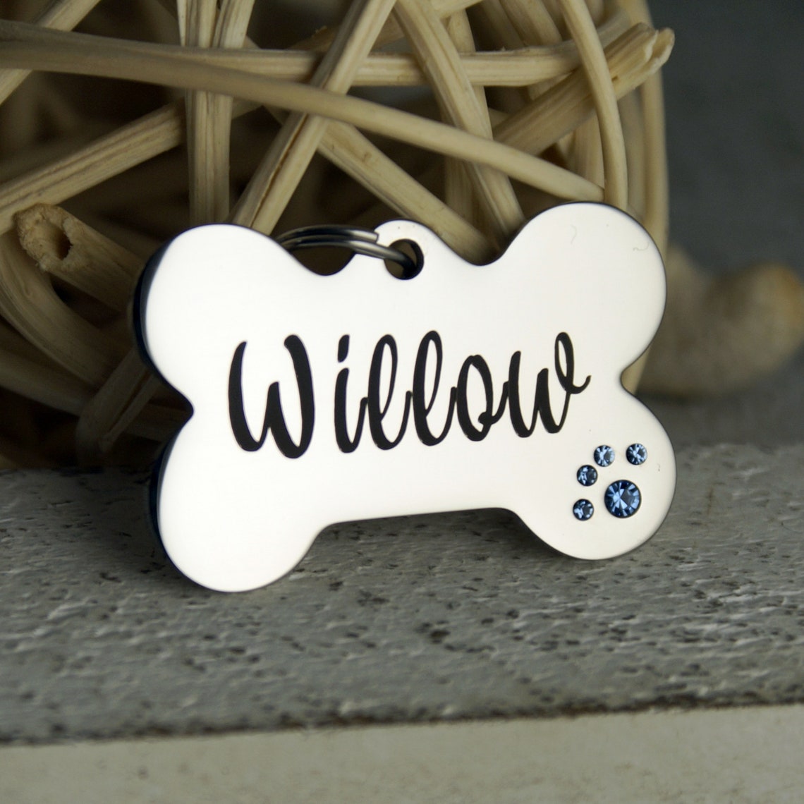 Personalized Dog Tag With Blue Crystals Dog Name Tag Dog - Etsy