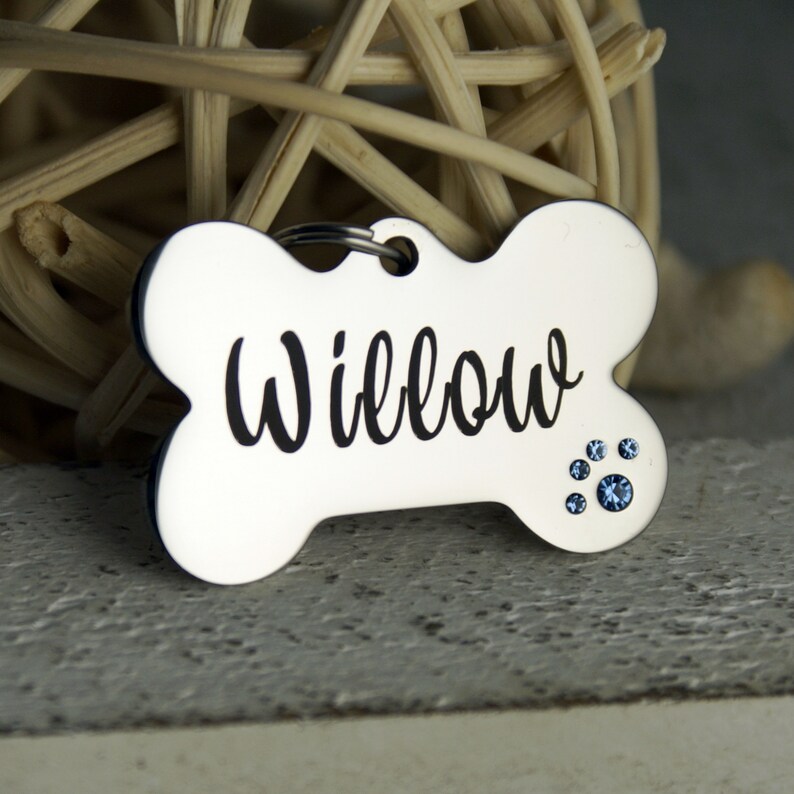 Personalized Dog Tag with Blue crystals Dog Name Tag Dog | Etsy