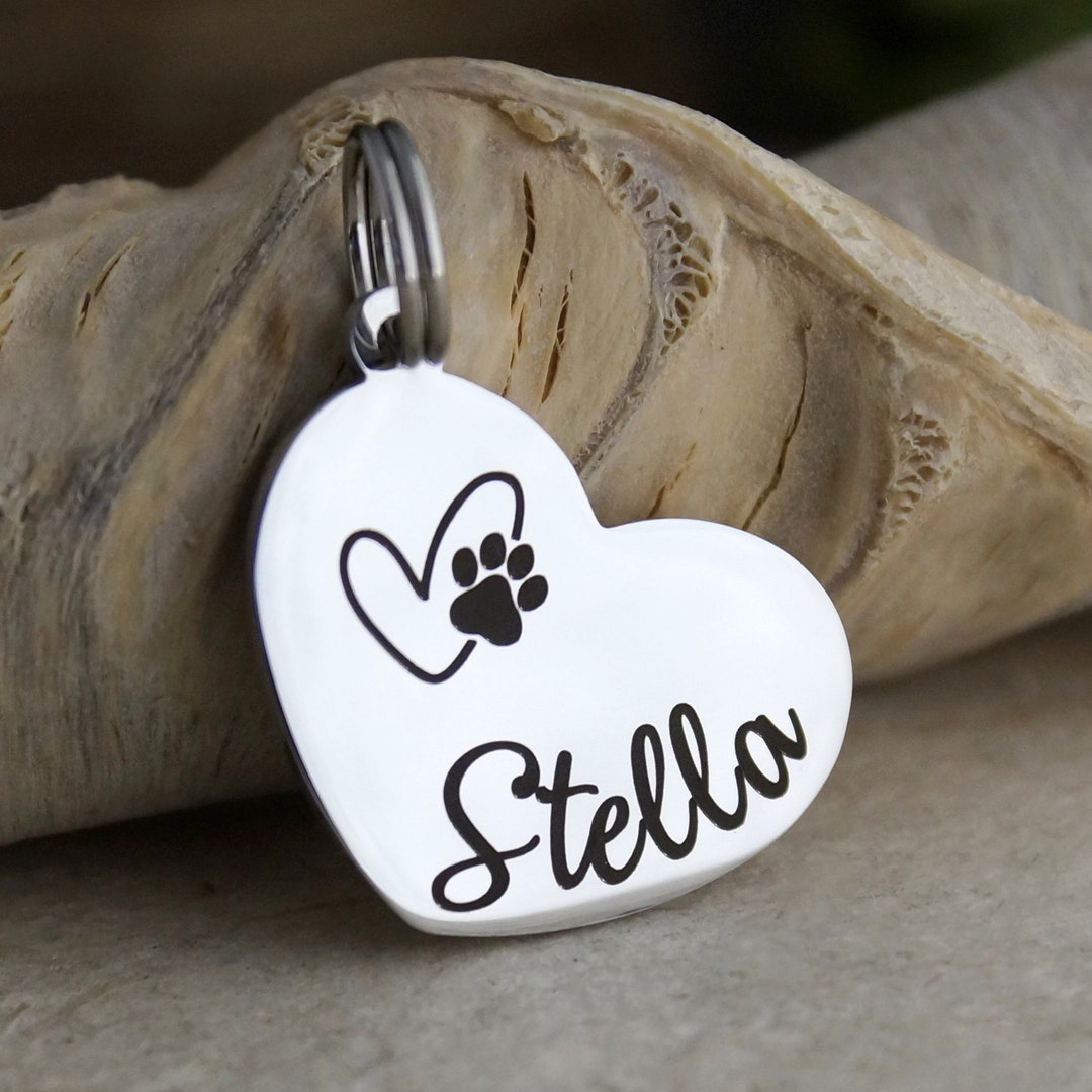 Personalized Silver Heart Dog Tag, Custom Heart Dog Name Tag, ID Tag ...