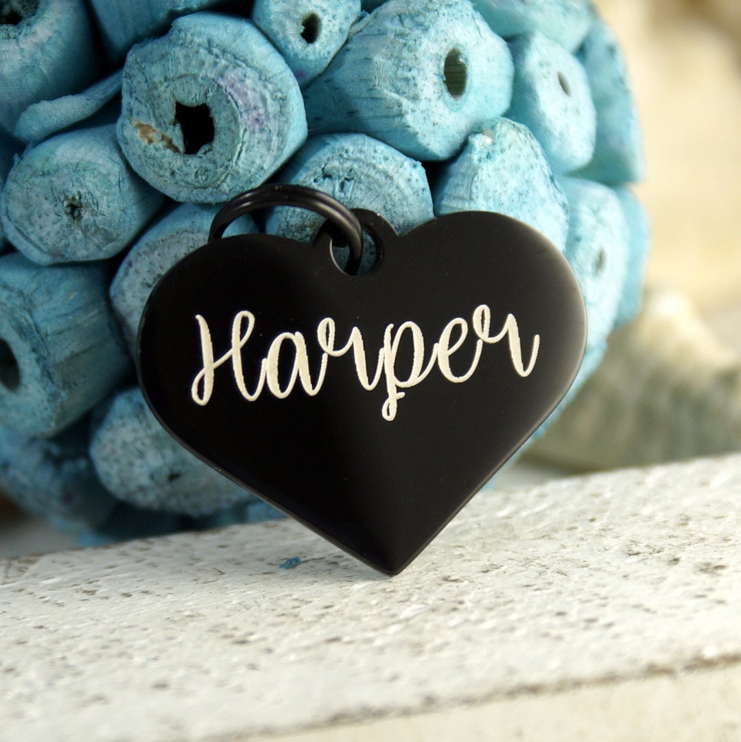 Black Heart Tag • Big Black Pet Id Tag • Dog or Cat Name Tag • ID Tag ...