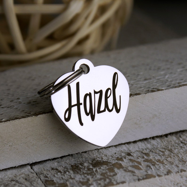 Small Silver Heart Pet Tag Small Heart Tag Dog or Cat Name | Etsy