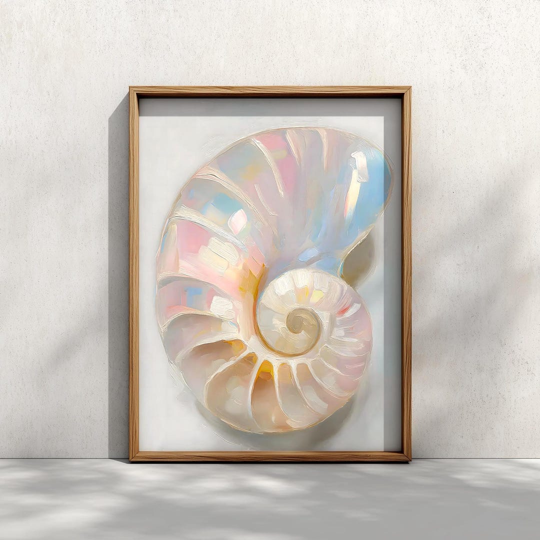 Pearlescent Coastal Seashell Poster: Minimalist Bathroom Shell Wall Art ...
