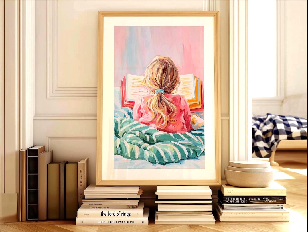 Pastel Girl Reading Wall Art: Girls Room Book Nook Decor (digital ...