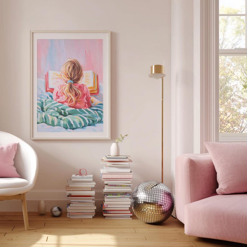 Pastel Girl Reading Wall Art: Girls Room Book Nook Decor (digital ...