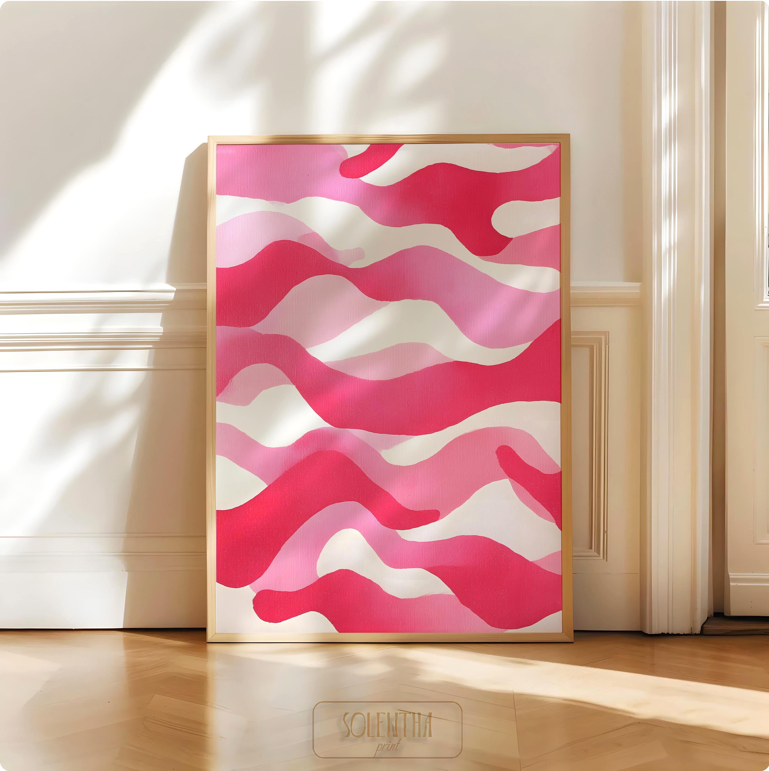Abstract Pink Wave Wall Art: Minimalist Trendy Red Print, Preppy ...
