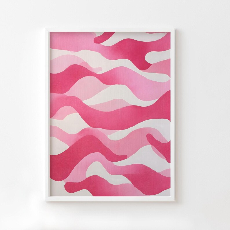 Abstract Pink Wave Wall Art: Minimalist Trendy Red Print, Preppy ...