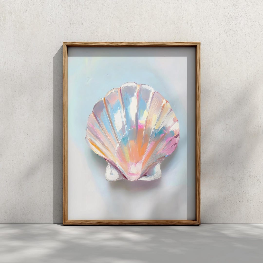 Pastel Pearl Seashell Wall Art Printable: Preppy Coastal Shell Bathroom ...